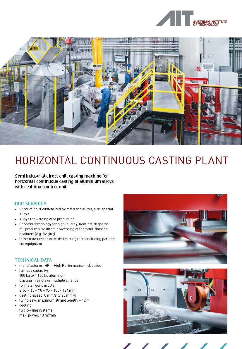 Horizontal continuous casting plant - AIT Austrian Institute Of Technology